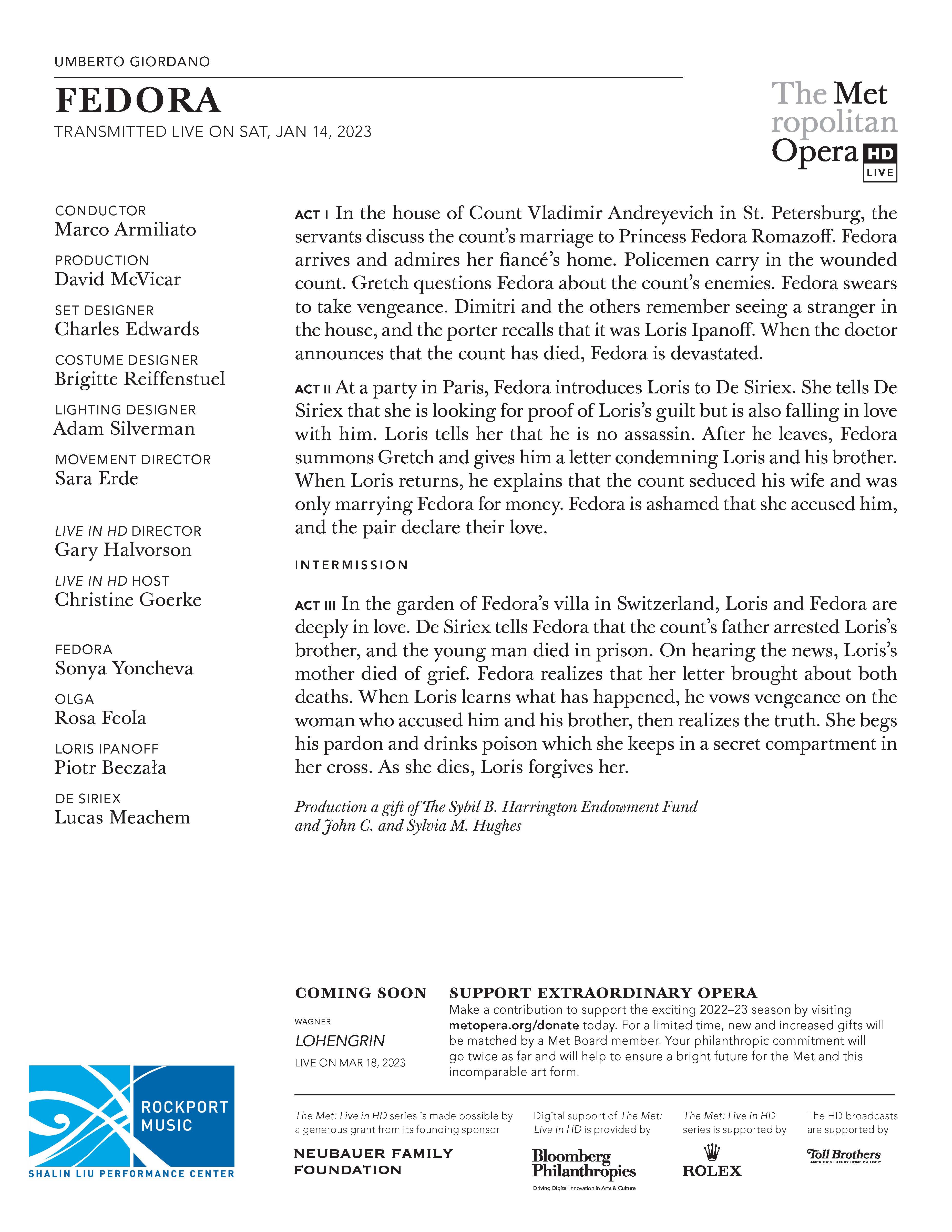 Rockport Music - Met Opera in HD: Fedora