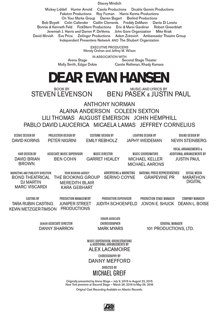 Broadway at The Buddy Holly Hall - DEAR EVAN HANSEN